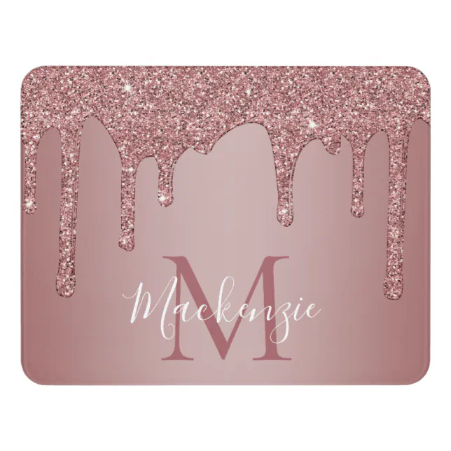Rose Gold Sparkle Glitter Drips Monogram Door Sign | Zazzle