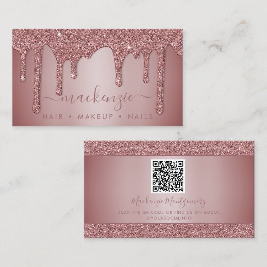 Rose Gold Sparkle Glitter Drips QR Code Business Card | Zazzle.com