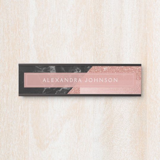 Rose Gold Sparkle Glitter Foil and Black Marble Door Sign | Zazzle.com