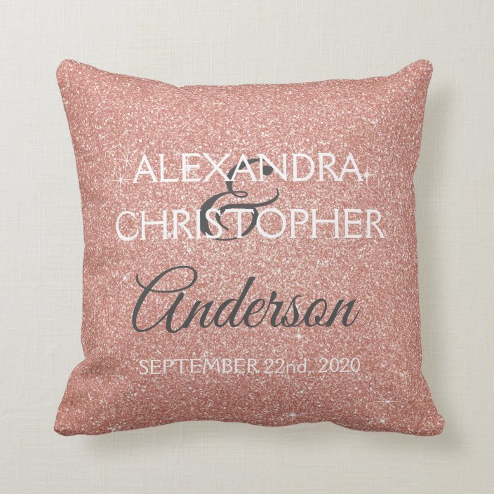 Rose Gold Sparkle Glitter Wedding Monogram Throw Pillow | Zazzle.com