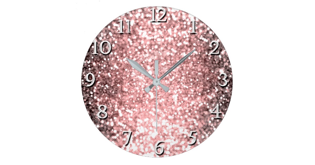 Rose Gold Sparkle Lights Girls Glittery Sparkly Large Clock | Zazzle.com