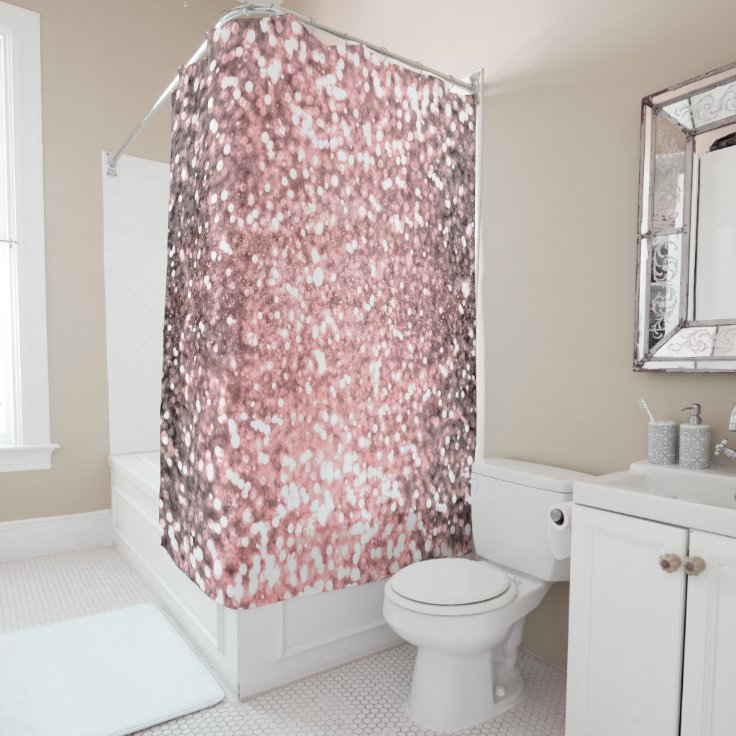 Rose Gold Sparkle Lights Girls Glittery Sparkly Shower Curtain | Zazzle