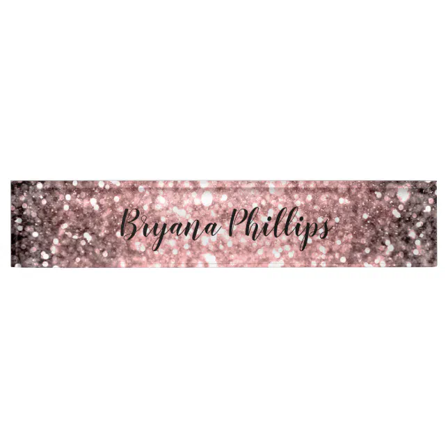 Rose Gold Sparkle Lights Glitter Sparkly Beauty Desk Name Plate | Zazzle