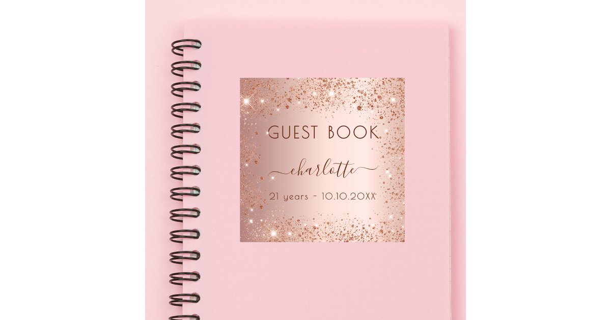 Rose gold sparkles birthday Guest Book Sticker | Zazzle