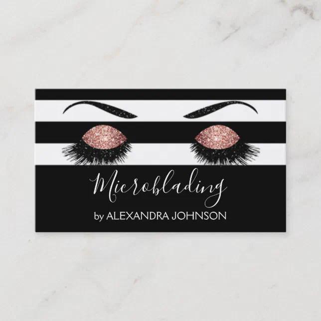 Rose Gold Sparkly Glitter Modern Microblading Business Card | Zazzle