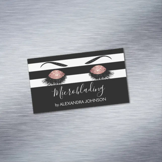 Rose Gold Sparkly Glitter Modern Microblading Business Card Magnet | Zazzle