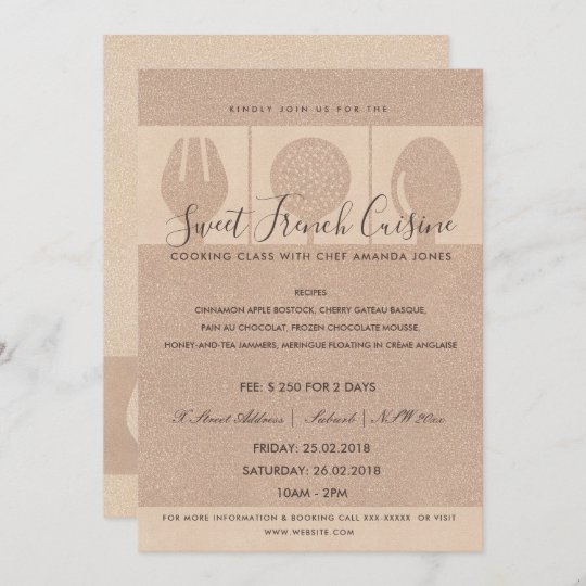 ROSE GOLD SPOON FORK COOKERY CLASS INVITE TEMPLATE | Zazzle.com