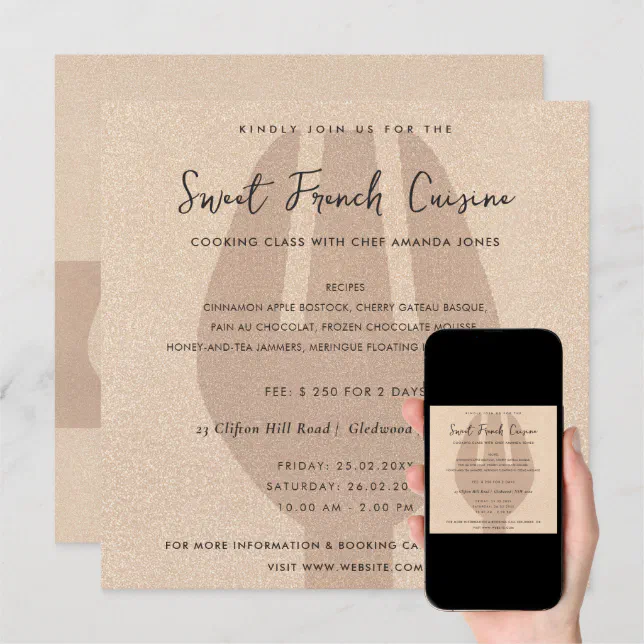 ROSE GOLD SPOON FORK COOKING CLASS INVITE TEMPLATE | Zazzle