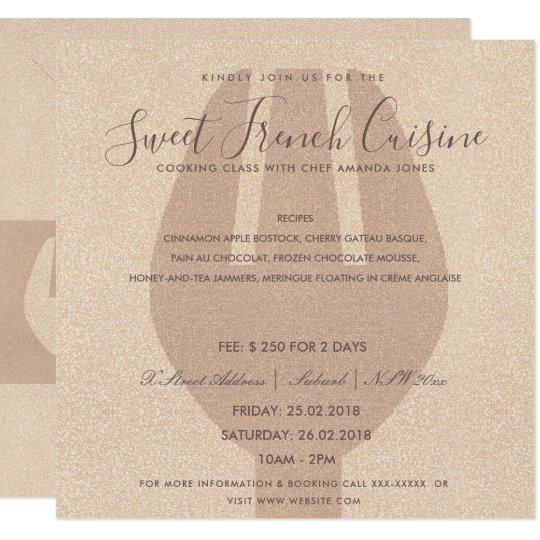ROSE GOLD SPOON FORK COOKING CLASS INVITE TEMPLATE | Zazzle.com