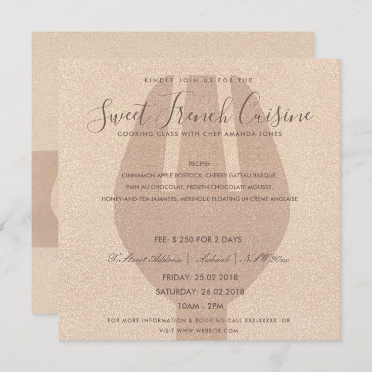 ROSE GOLD SPOON FORK COOKING CLASS INVITE TEMPLATE | Zazzle