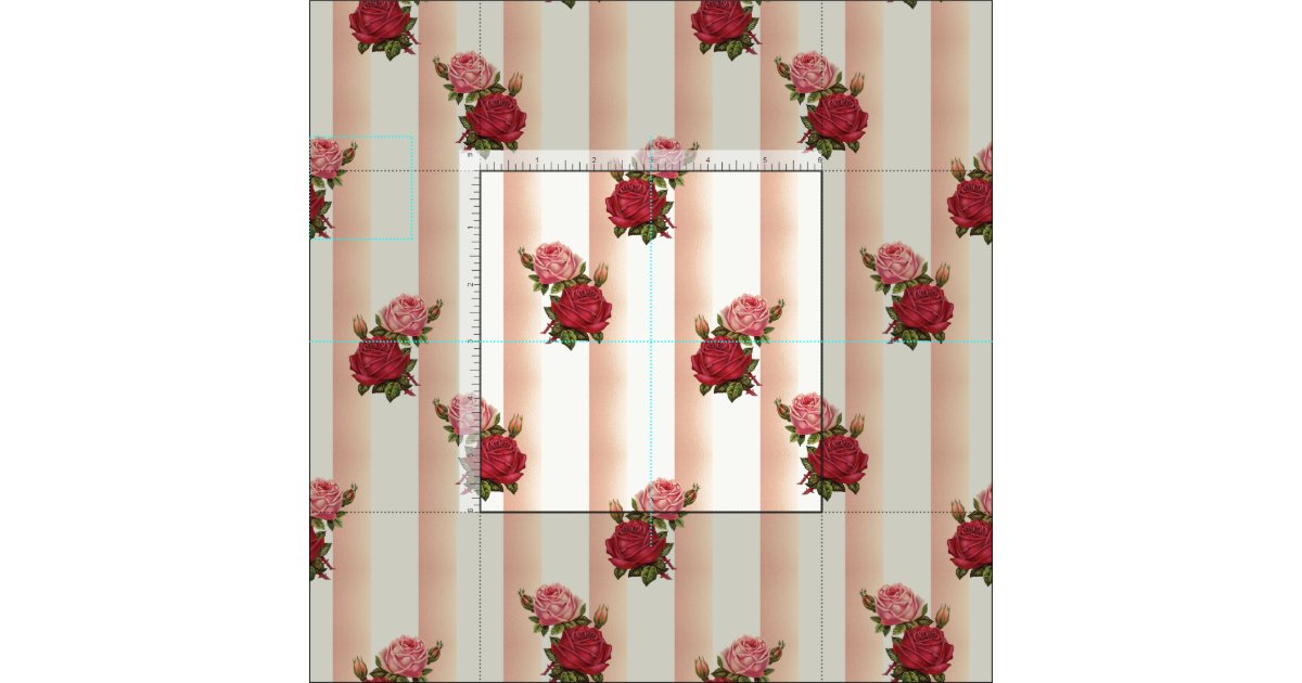 Rose Gold Stripes Chic Roses Floral Linen Fabric | Zazzle