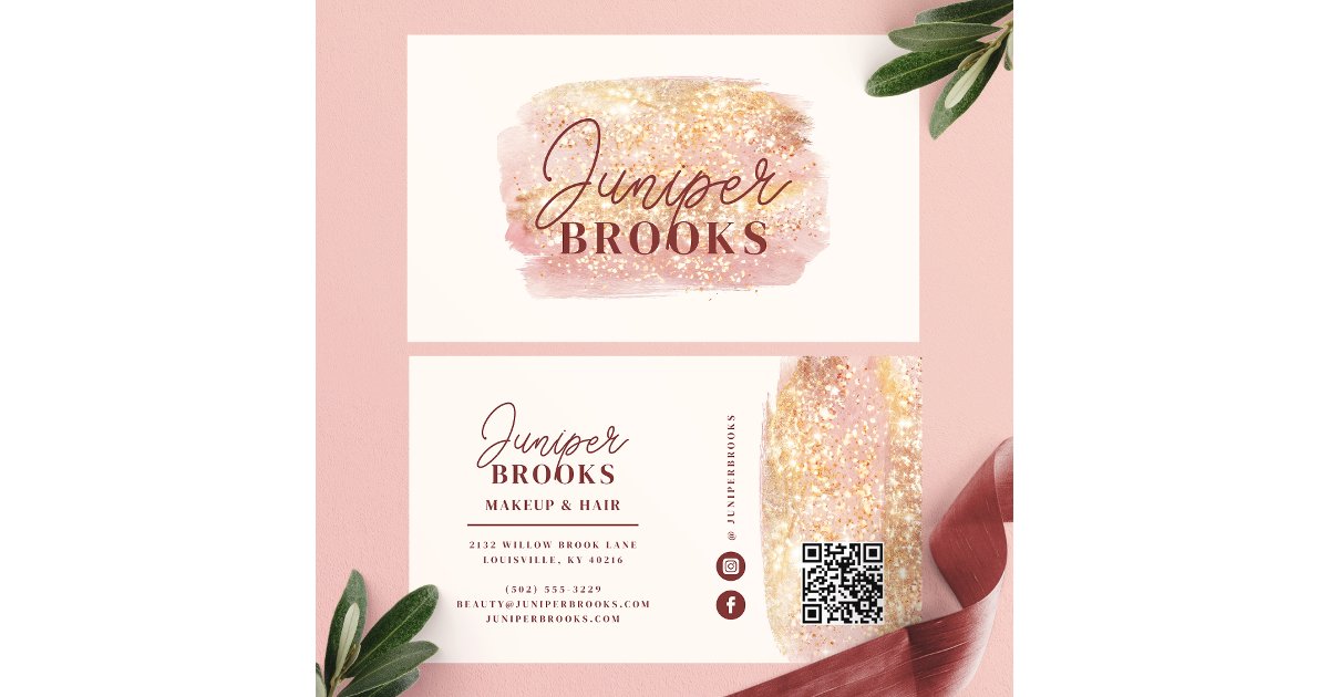 Rose Gold Sunset Glitter Social Media QR Code Business Card | Zazzle