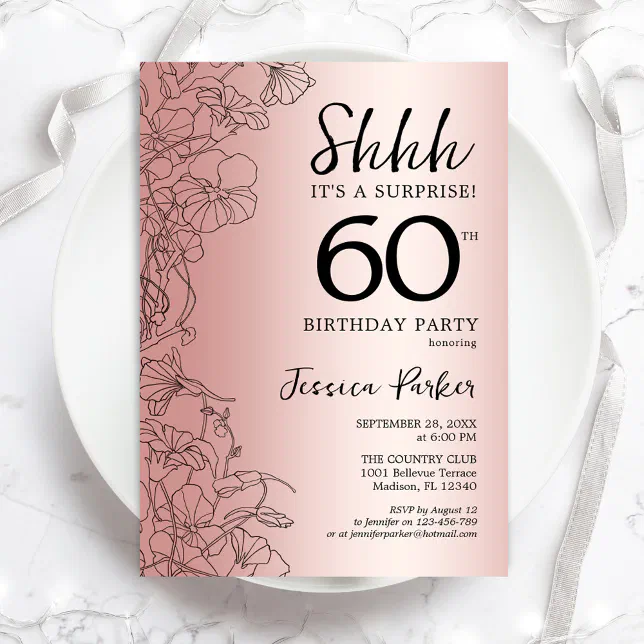 Rose Gold Surprise 60th Birthday Invitation | Zazzle