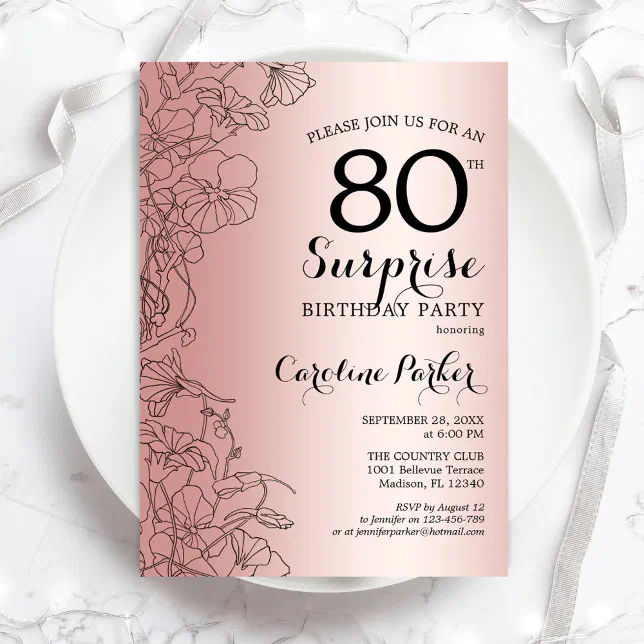 Rose Gold Surprise 80th Birthday Party Invitation Zazzle