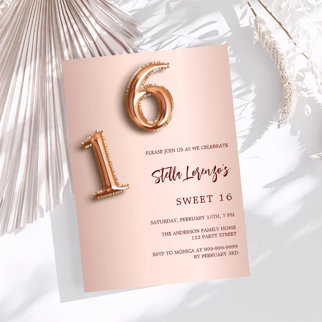 Rose gold Sweet 16 luxury Invitation | Zazzle