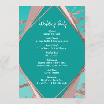 Rose Gold Teal Green Marble Diamond Programs | Zazzle