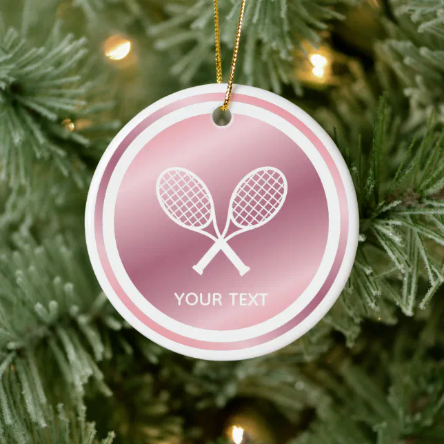 Rose Gold Tennis Rackets Girls Sport Custom Text Ceramic Ornament | Zazzle