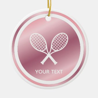 Rose Gold Tennis Rackets Girls Sport Custom Text Ceramic Ornament | Zazzle