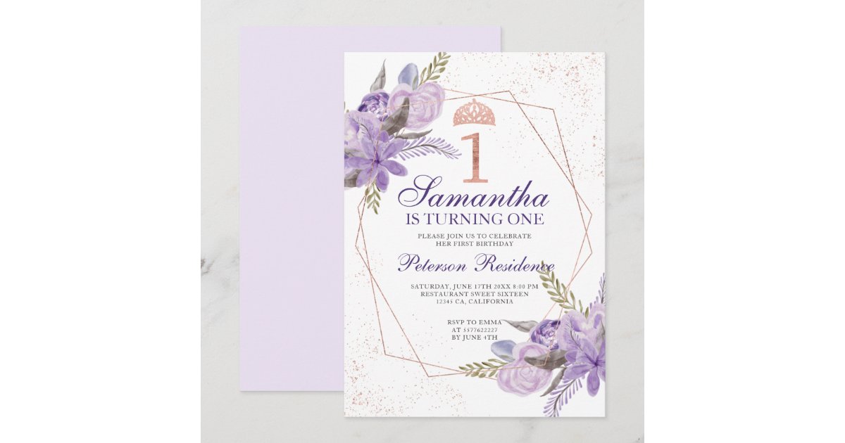 Rose gold tiara floral watercolor 1st birthday invitation | Zazzle