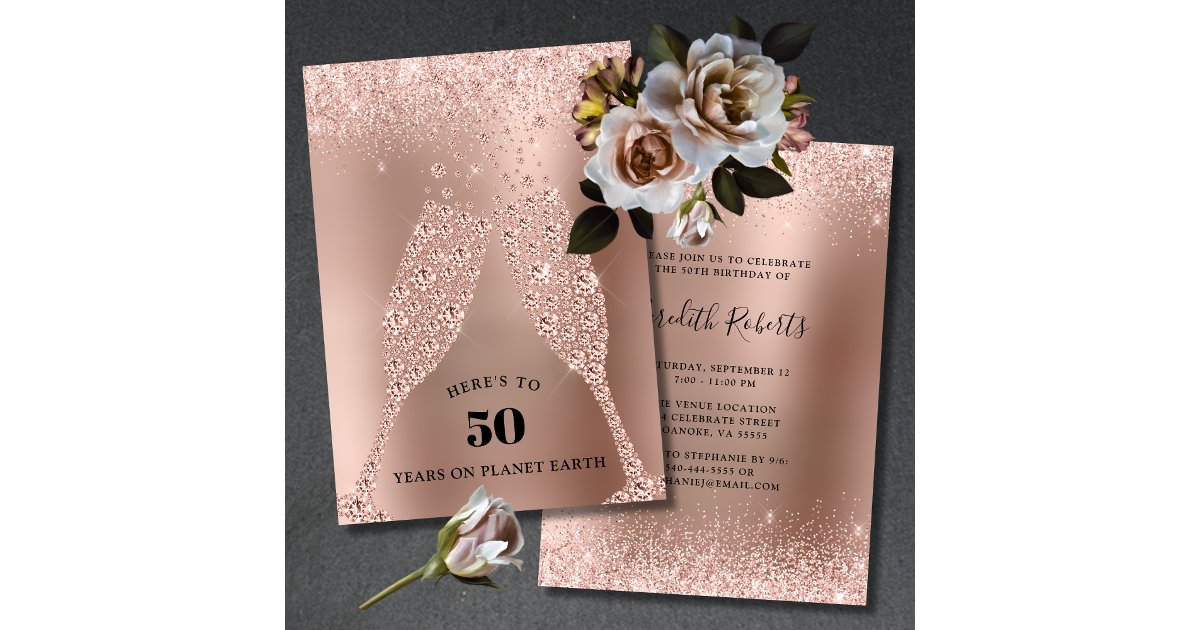 Rose Gold Toast of the Bubbly 50th Birthday Invitation | Zazzle