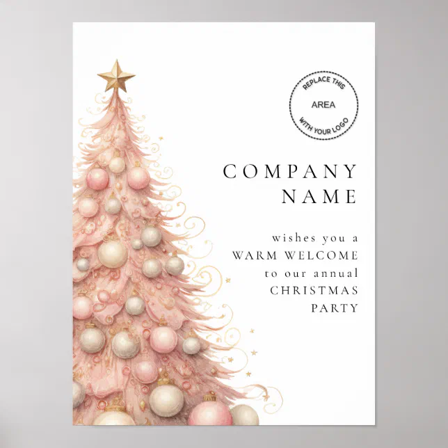 Rose Gold Tree Welcome Staff Christmas Party Logo Poster | Zazzle