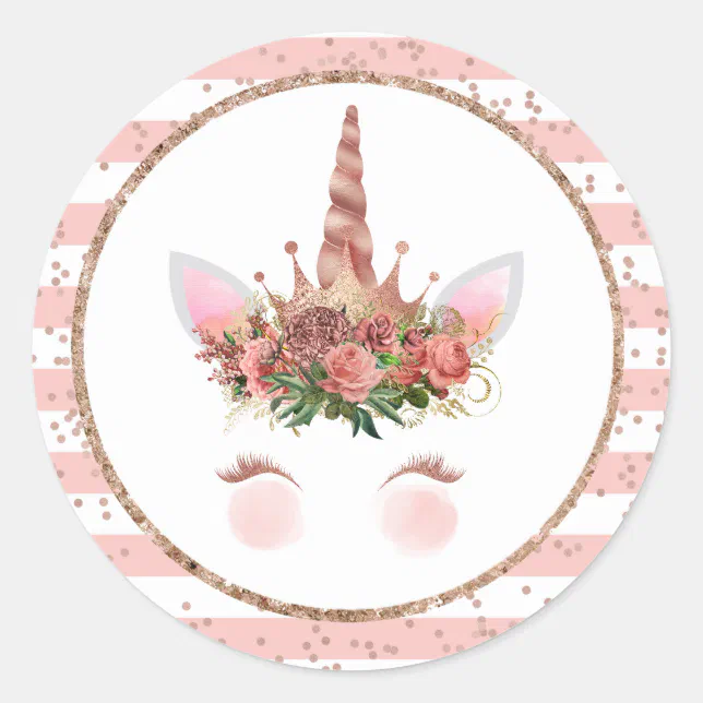 Rose Gold Unicorn Princess Classic Round Sticker | Zazzle