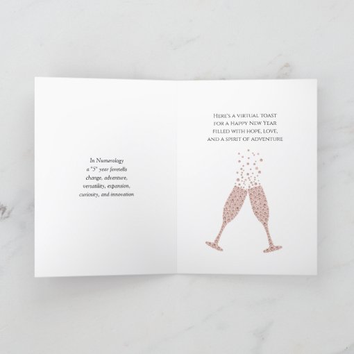 Rose Gold Virtual Toast 2021 Numerology Prediction Holiday Card | Zazzle