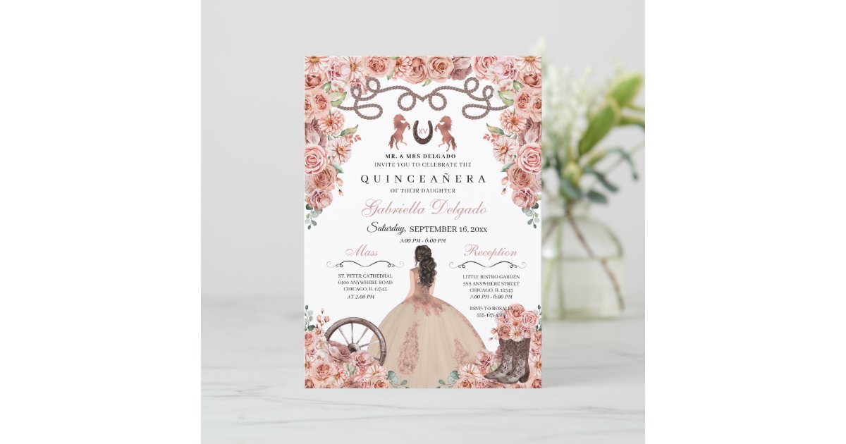 Rose Gold Western Charra Girl Ranchero Quinceanera Invitation | Zazzle