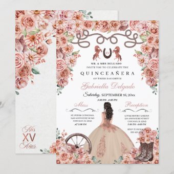 Rose Gold Western Charra Girl Ranchero Quinceanera Invitation | Zazzle