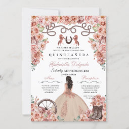 Rose Gold Western Charra Girl Ranchero Quinceanera Invitation | Zazzle