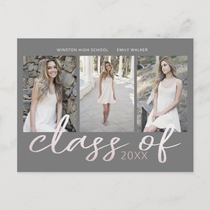 Rose Gold Whimsical Script Photo Graduation Announcement Postcard | Zazzle