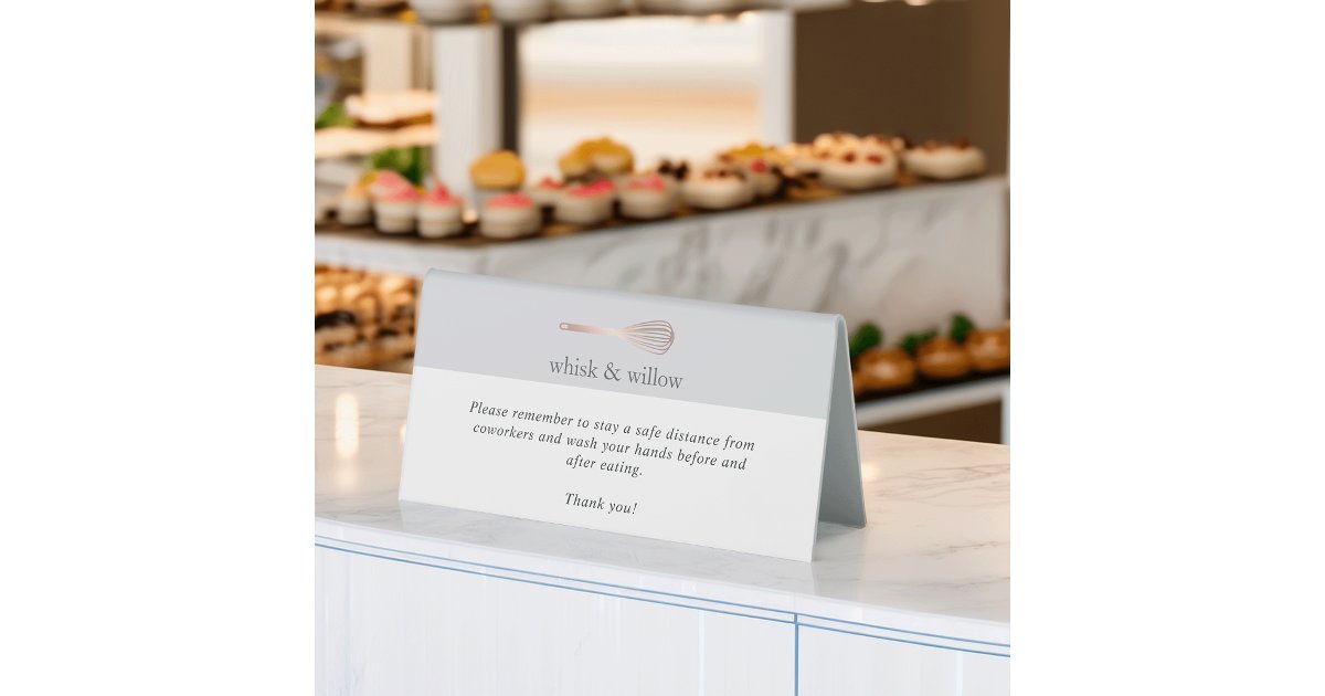Rose Gold Whisk | Bakery Covid Safety Breakroom Table Tent | Zazzle