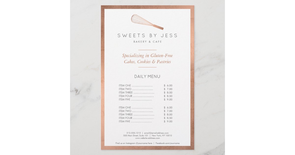 Rose Gold Whisk Bakery Half Page Flyer | Zazzle
