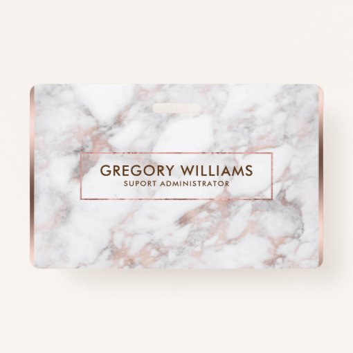 Rose-gold & White Faux Marble Border Frame Badge | Zazzle