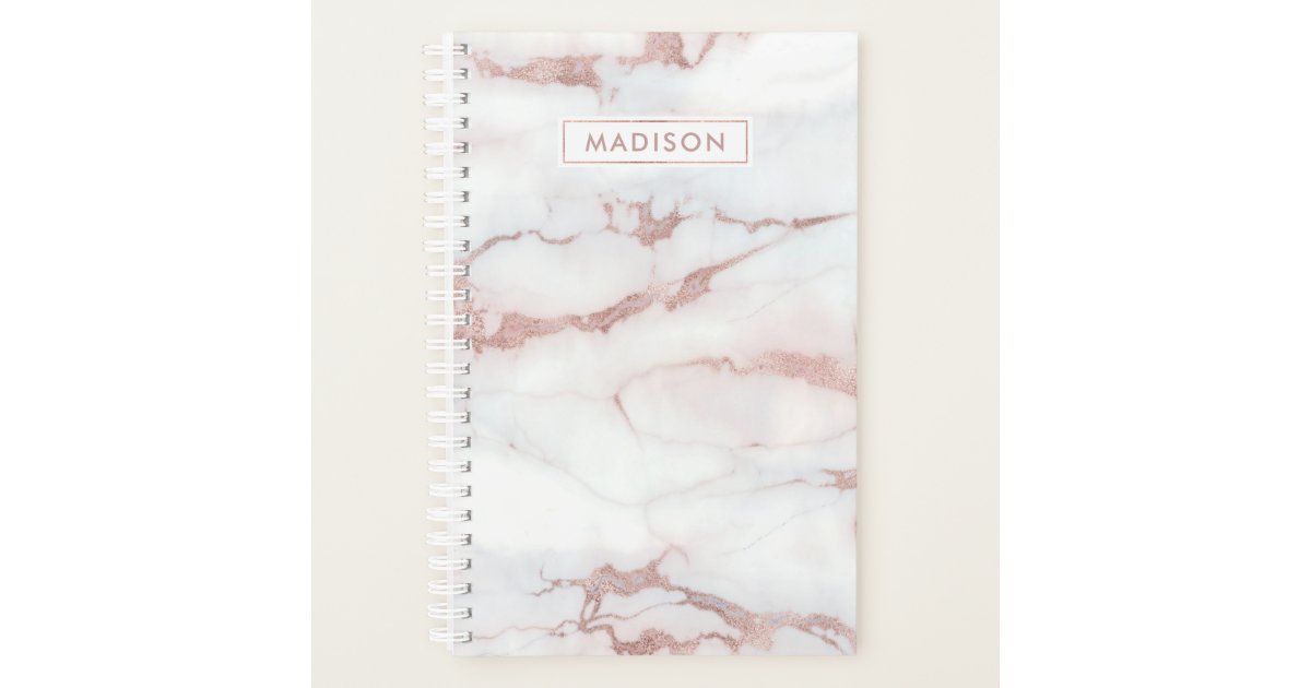 Rose Gold White Marble Personalized Name Custom Planner | Zazzle