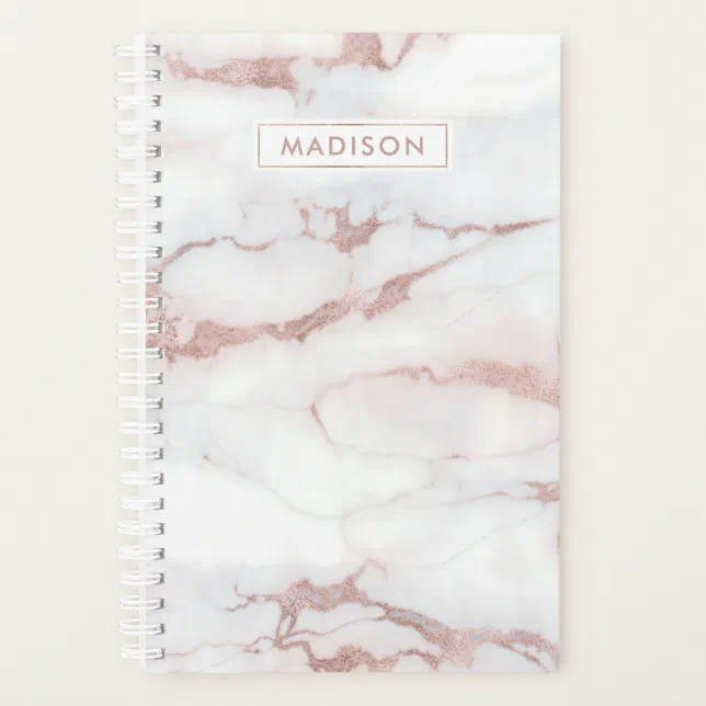 Rose Gold White Marble Personalized Name Custom Planner | Zazzle