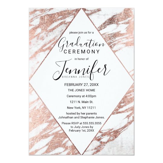 Rose Gold White Modern Marble Graduation Invitation | Zazzle.com
