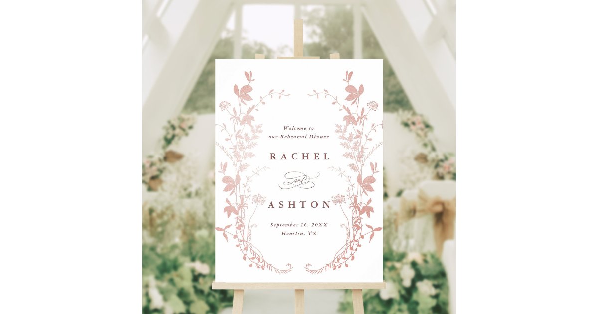 Rose Gold Wildflowers Silhouette Rehearsal Dinner Poster | Zazzle