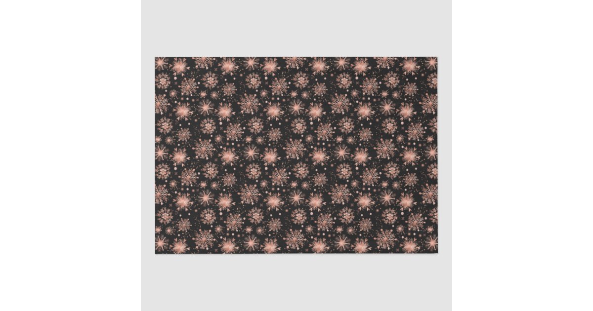 Rose Gold Winter Snowflakes on Black Pattern Tissue Paper | Zazzle