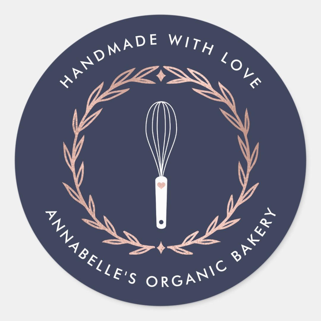 Rose Gold Wreath Whisk Bakery Classic Round Sticker | Zazzle