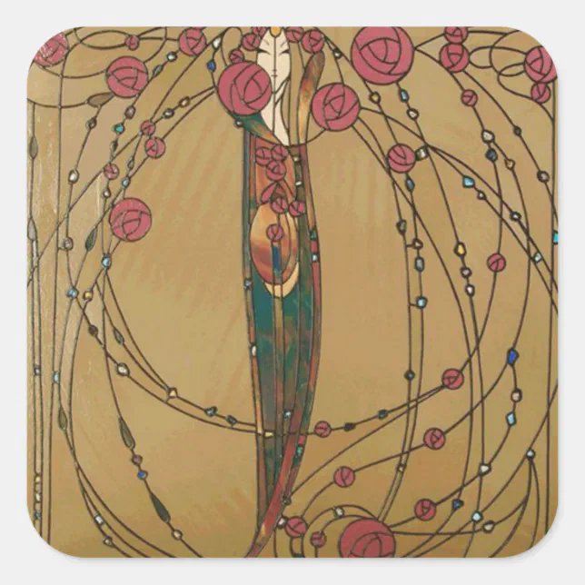 Rose House by Margaret MacDonald MacKintosh Square Sticker | Zazzle