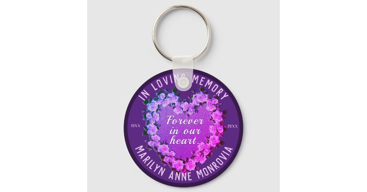 Rose Memorial Heart in Purple and Pink Keychain | Zazzle