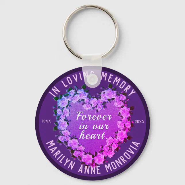 Rose Memorial Heart in Purple and Pink Keychain | Zazzle