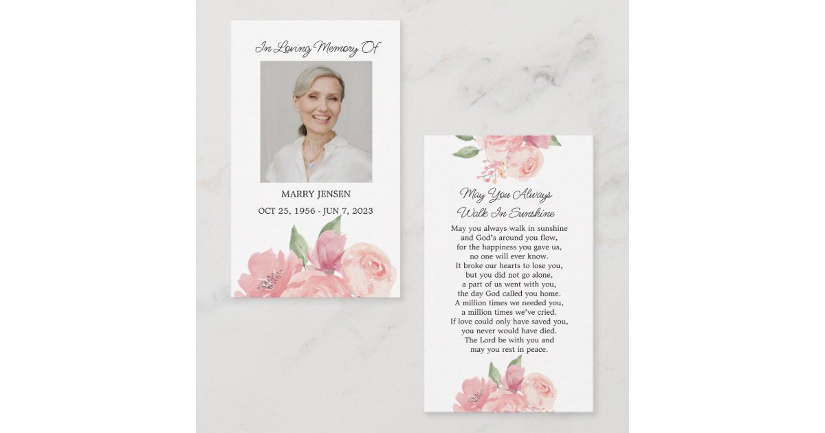 Rose Memorial Photo Funeral Prayer Card | Zazzle
