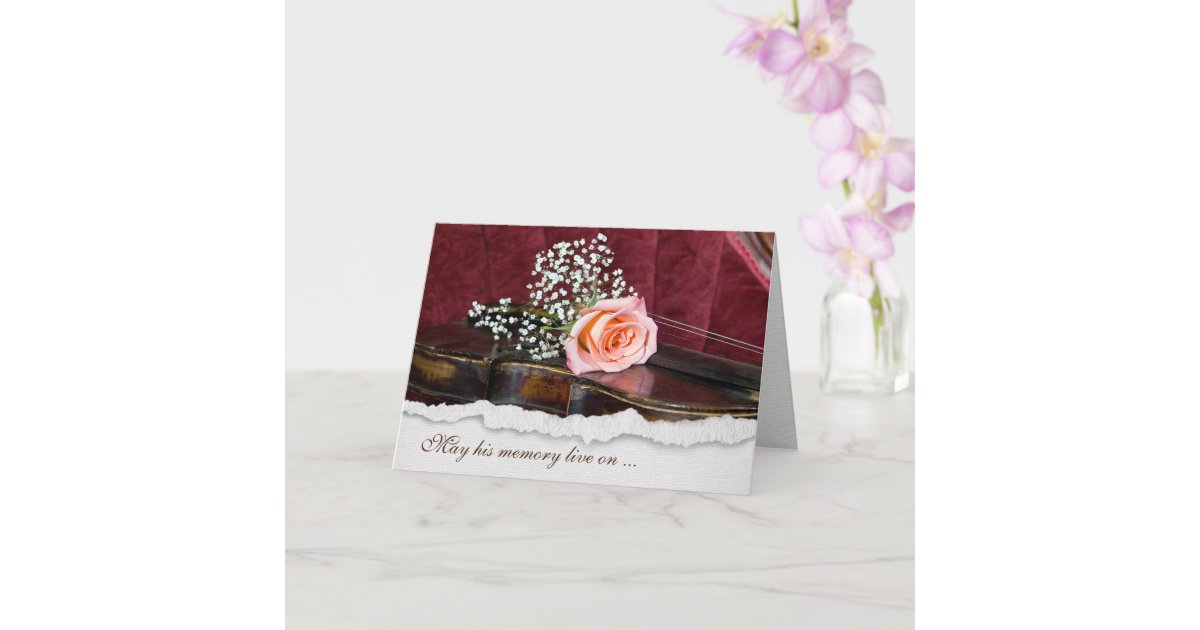 Rose On Violin Sympathy Card | Zazzle