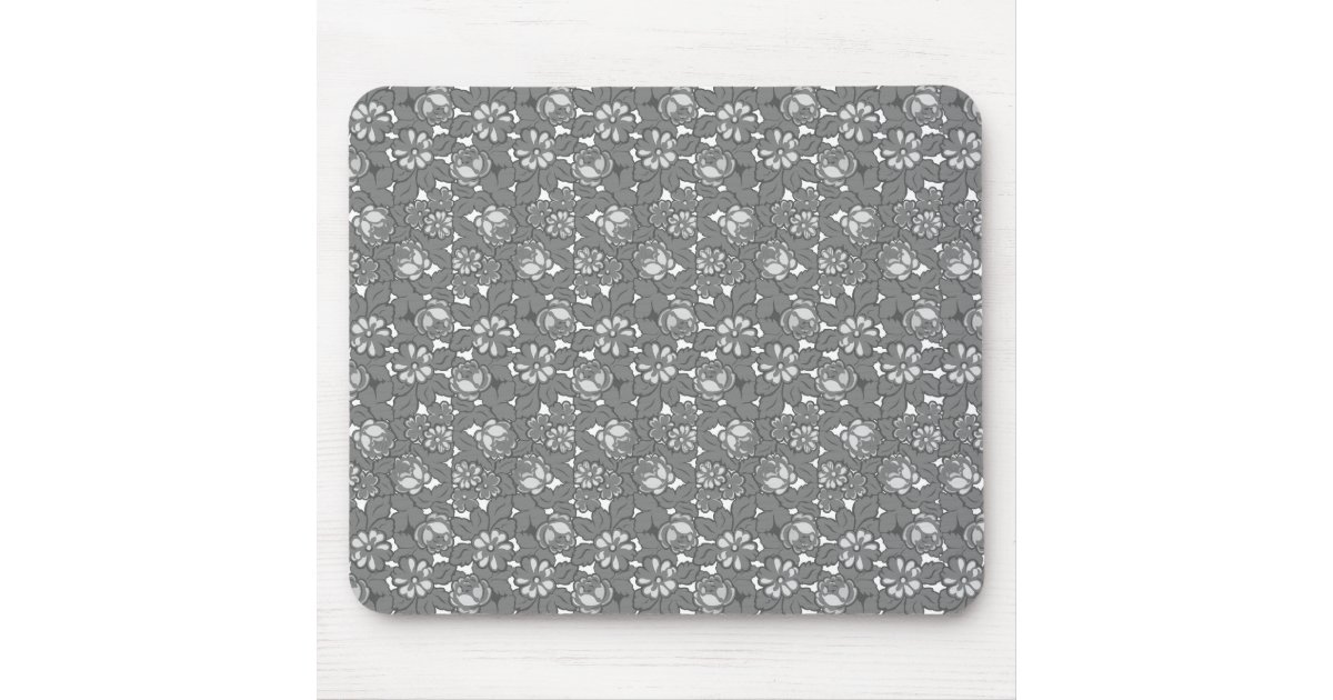 Rose pattern in grey mouse pad | Zazzle