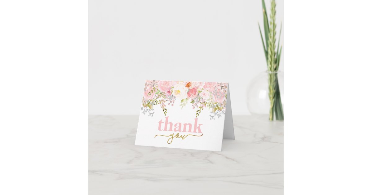Rose Pink Floral Folded Thank You Card | Zazzle