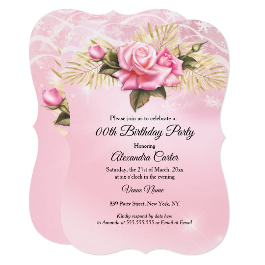 Rose Pink Floral Pretty Birthday Party Invitation | Zazzle.com