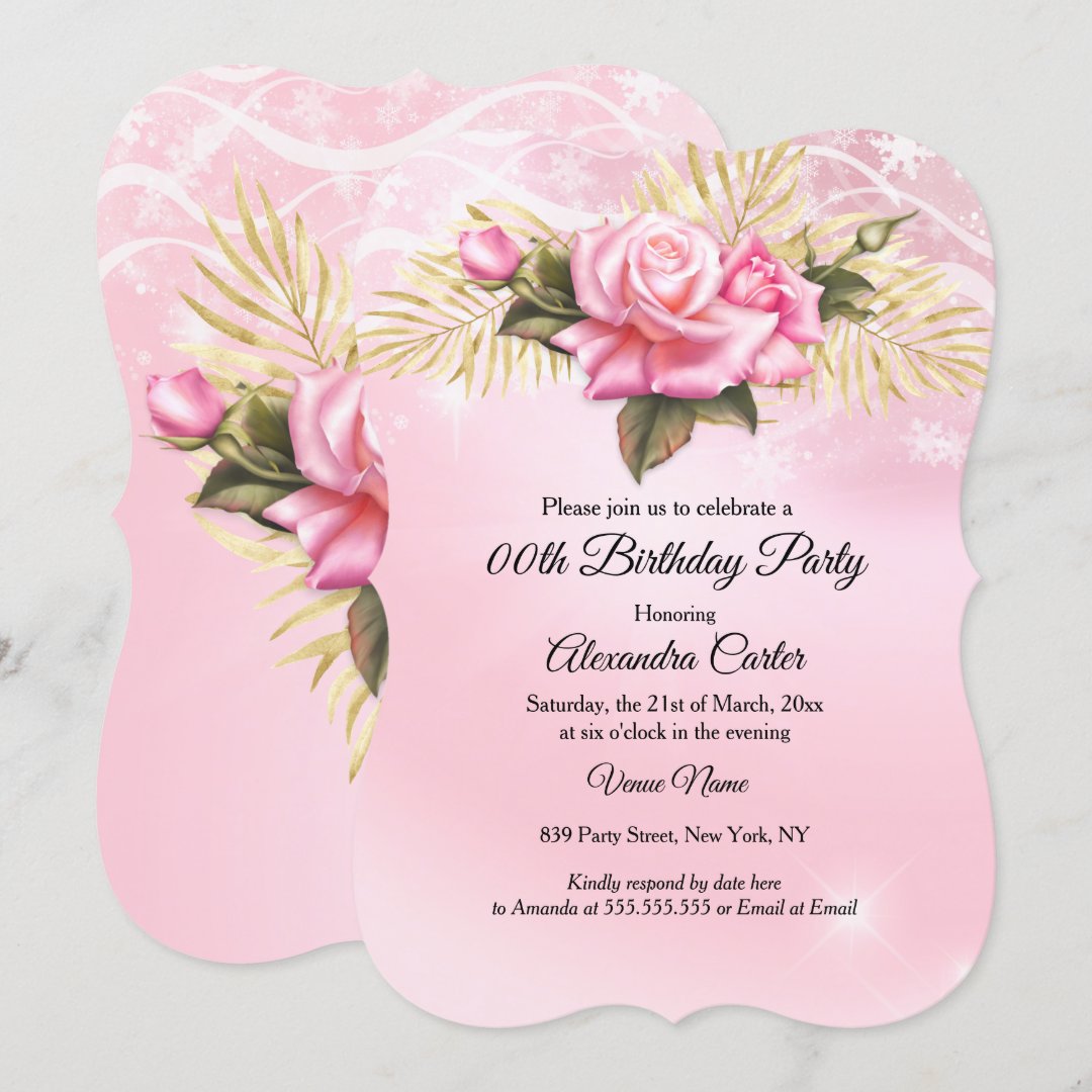 Rose Pink Floral Pretty Birthday Party Invitation | Zazzle