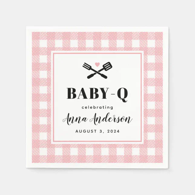 Rose Pink Gingham Plaid Baby Q Shower Napkins | Zazzle